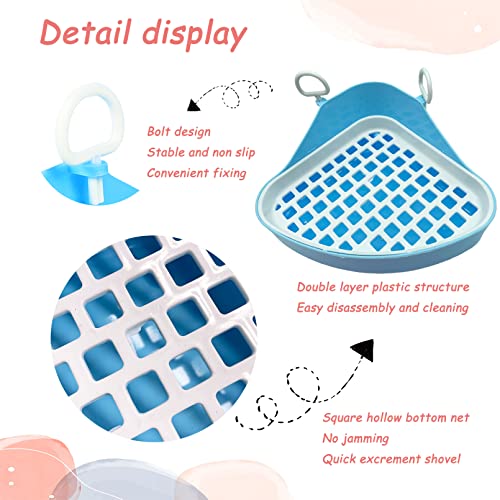 Rabbit Triangle Potty Trainer Corner Small Animal Toilet Litter Box Pet Bedding Pee Pan Tray Toilet for Hamster Chinchilla Guinea Pig Bunny Ferret (Blue)