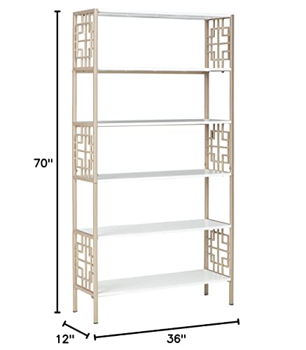 Signature Design by Ashley Glenstone Contemporary 70" Bookcase with 6 Fixed Shelves, Champagne & White