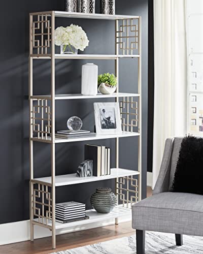 Signature Design by Ashley Glenstone Contemporary 70" Bookcase with 6 Fixed Shelves, Champagne & White