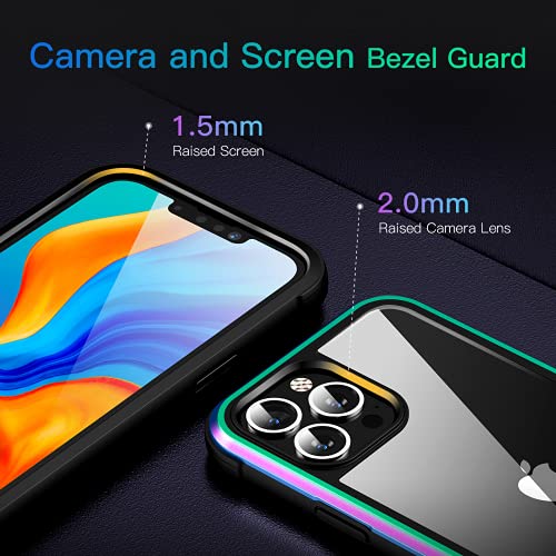 Meifigno Rainbow Series for iPhone 13 Pro Max Case, Military Grade Protection, Color Changing Aluminum Frame, Never Yellow Clear Back, Shockproof Phone Case for iPhone 13 Pro Max, Iridescent