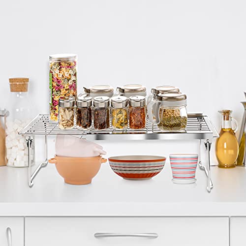 Orgneas Expandable Cabinet Shelf Organizer, Adjustable Freezer Shelf 16.7"-24.8" Thickened Heavy Duty Shelf Organizer Rack for Kitchen Countertop Cupboard Organization and Storage