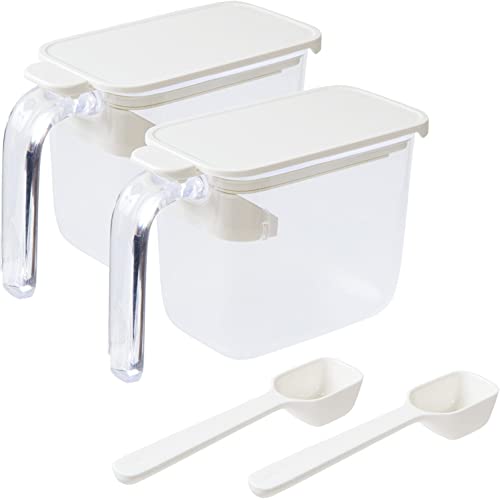 Marna R209W Condiment Pot with Spoon, Set of 2, White, New Life, Condiment Container (with Gasket), Salt, Sugar Container, Good Lock Container