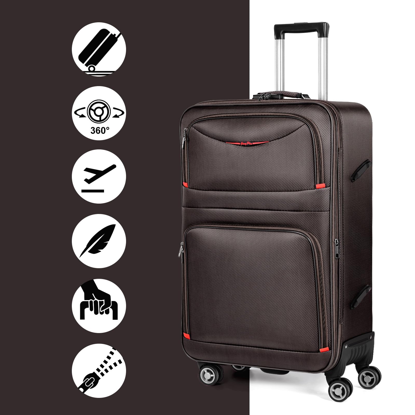PINPON Luggage Sets 3 Piece, Softside Lightweight Expandable Luggage Sets with TSA Lock, Carry On Luggage with Spinner Wheels for Women Men, Travel Suitcase Lightweight (20/24 / 28, Brown)