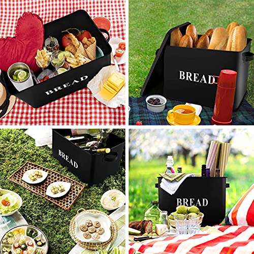 P&P CHEF Extra Large Black Bread Box with Lid, Metal Bread Storage Container for Farmhouse Kitchen Countertop, 13.1β X 11.81β X 7.2β Inches for Holding 2+ Loaves, Indoor & Outdoor Use