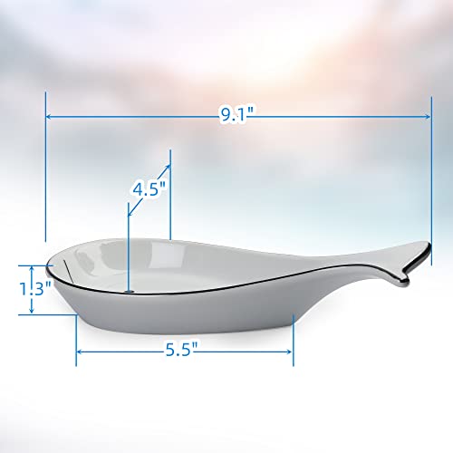 LotFancy Spoon Rest, Ceramic Spoon Holder for Kitchen Counter, 9.1 (L) x 4.5(W), Large Spatula Holder for Stove Top, Farmhouse Utensil Rest for Ladle, Teaspoon, Whale Shape