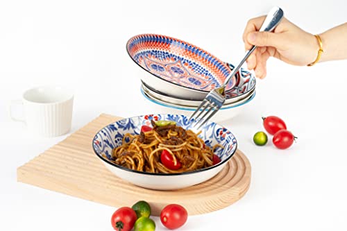 HAPPY KIT 8 inch Pasta Bowls, Salad Bowls Set of 6 for Dessert Appetizer Pasta Bread, Scratch Resistant & Leak Free, Microwave, Oven and Dishwasher Safe, Multiple Pattern