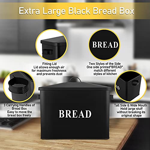 P&P CHEF Extra Large Black Bread Box with Lid, Metal Bread Storage Container for Farmhouse Kitchen Countertop, 13.1β X 11.81β X 7.2β Inches for Holding 2+ Loaves, Indoor & Outdoor Use