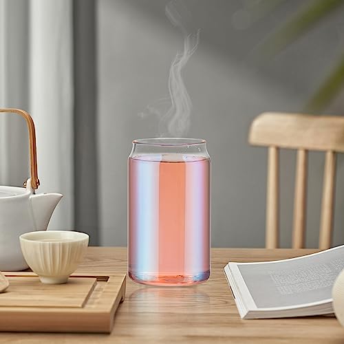 HUAHANGNA Cute Coffee Cups With Glass Straw 24OZ - Large Glass Drinking Jar, Bamboo Cups with Lids and Straws, Sublimation Glass Blanks, Boba Cup Ideal for Water, Juice, Beer, Smoothies…