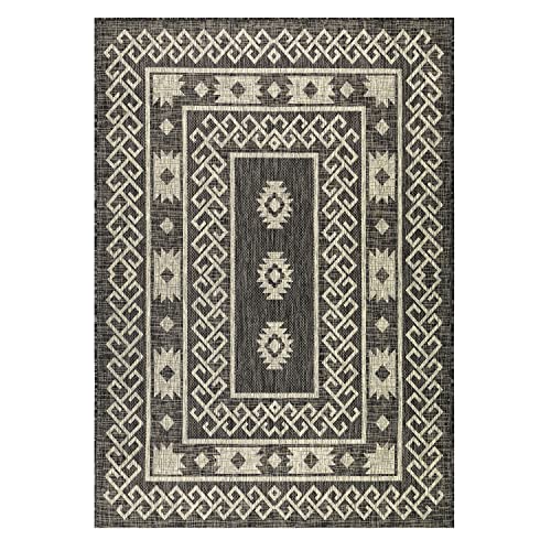 Antep Rugs Patio 6x9 Outdoor/Indoor Southwest Aztec Native Area Rug (Gray, 6'7" x 9')