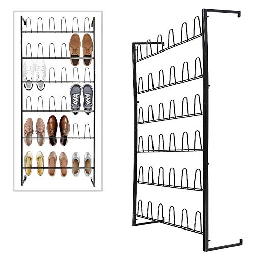 MyGift Black Metal Wall Mounted Boots and Shoe Rack, 18 Pair Entryway Shoe Storage Organizer Stand & Wall Mounted Black Metal 36 Hook Shoe Rack / 18 Pair Entryway Shoe Storage Organizer Stand