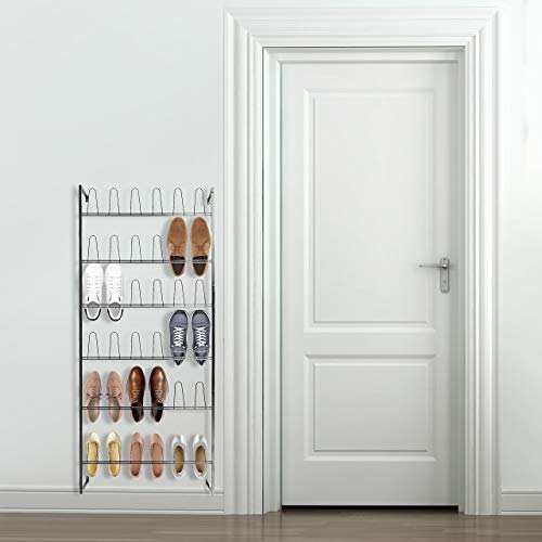 MyGift Black Metal Wall Mounted Boots and Shoe Rack, 18 Pair Entryway Shoe Storage Organizer Stand & Wall Mounted Black Metal 36 Hook Shoe Rack / 18 Pair Entryway Shoe Storage Organizer Stand