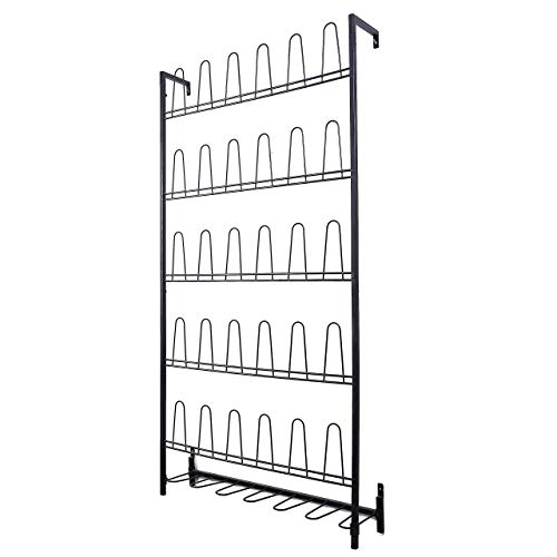 MyGift Black Metal Wall Mounted Boots and Shoe Rack, 18 Pair Entryway Shoe Storage Organizer Stand & Wall Mounted Black Metal 36 Hook Shoe Rack / 18 Pair Entryway Shoe Storage Organizer Stand
