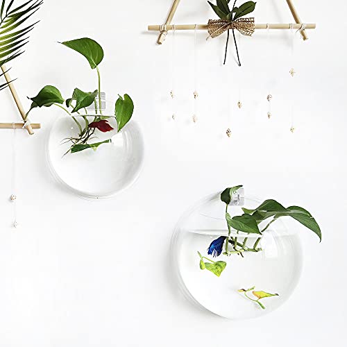 Noodoky Betta Fish Tank Bowl 11.8in, Wall Mounted Beta Fish Small Aquarium, Hanging Plastic Wall Decor for Plant Fish Ecosphere(1 Gallon)