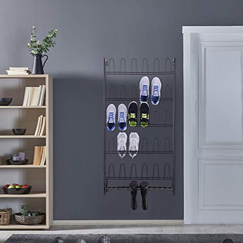 MyGift Black Metal Wall Mounted Boots and Shoe Rack, 18 Pair Entryway Shoe Storage Organizer Stand & Wall Mounted Black Metal 36 Hook Shoe Rack / 18 Pair Entryway Shoe Storage Organizer Stand