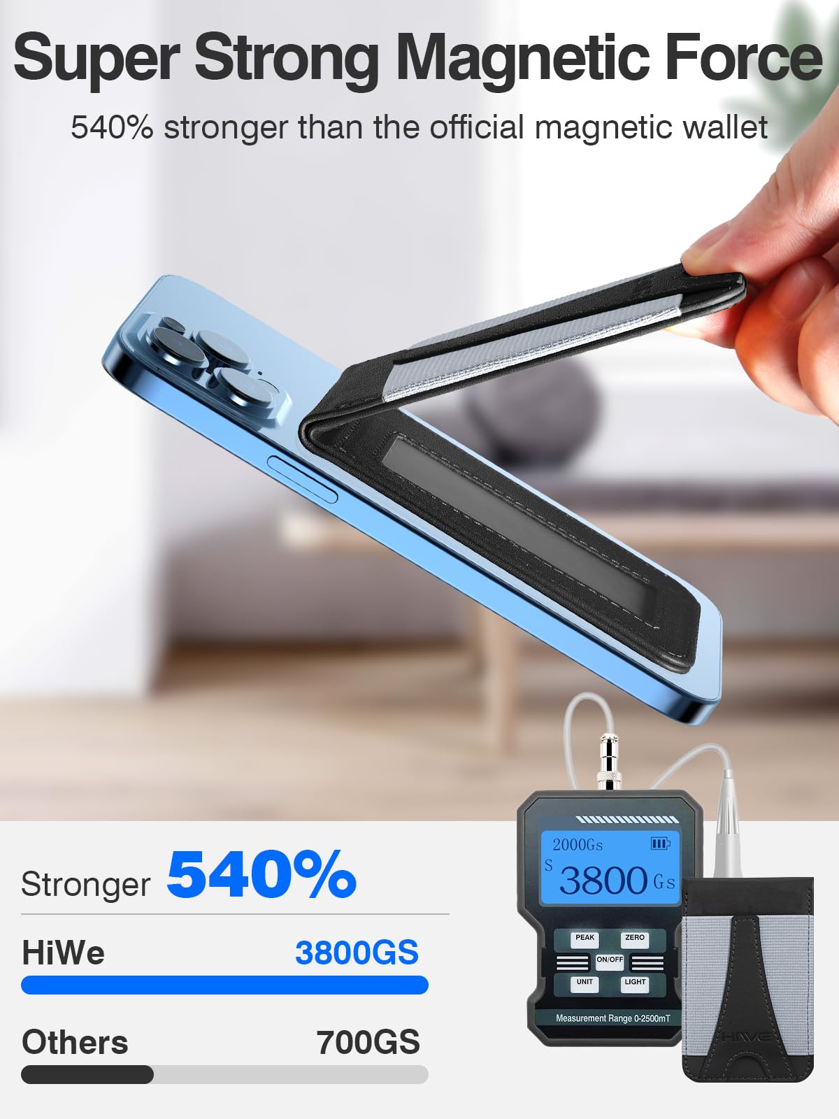 HiWe for Magsafe Wallet, Magnetic Wallet with Adjustable Stand, Eiffel-Tower Magsafe Wallet Stand for iPhone 16/16 Pro/15/14/13/12 Series, Open ID Window, 8 Card Holder, Vegan Leather, Black