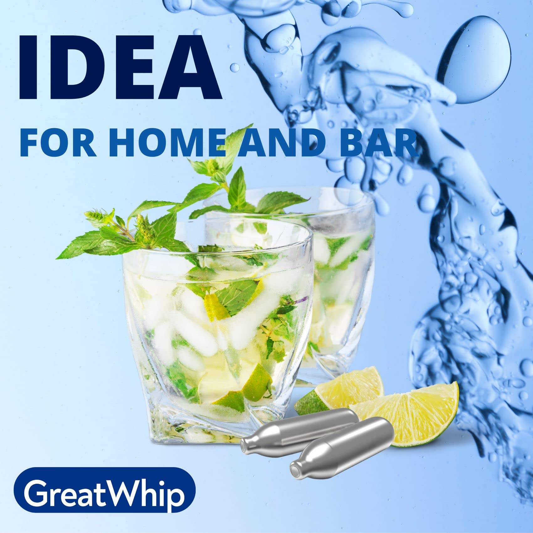 GreatWhip 50 Count 8g CO2 Soda Cartridges for Soda Maker Soda Chargers for Carbonated Water Machine for Sparkling Water Maker