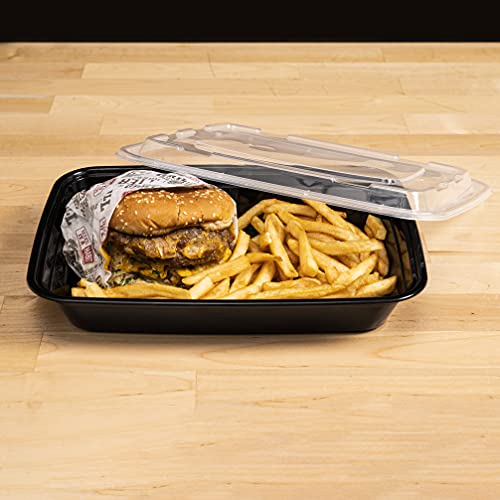 TIYA Takeout Food Containers - 28 oz Bulk 150 Pack with Lids - Rectangular Plastic Food Storage - Reusable Microwavable Dishwasher Safe Restaurant Set - Leak Proof for To-Go & Meal Prep