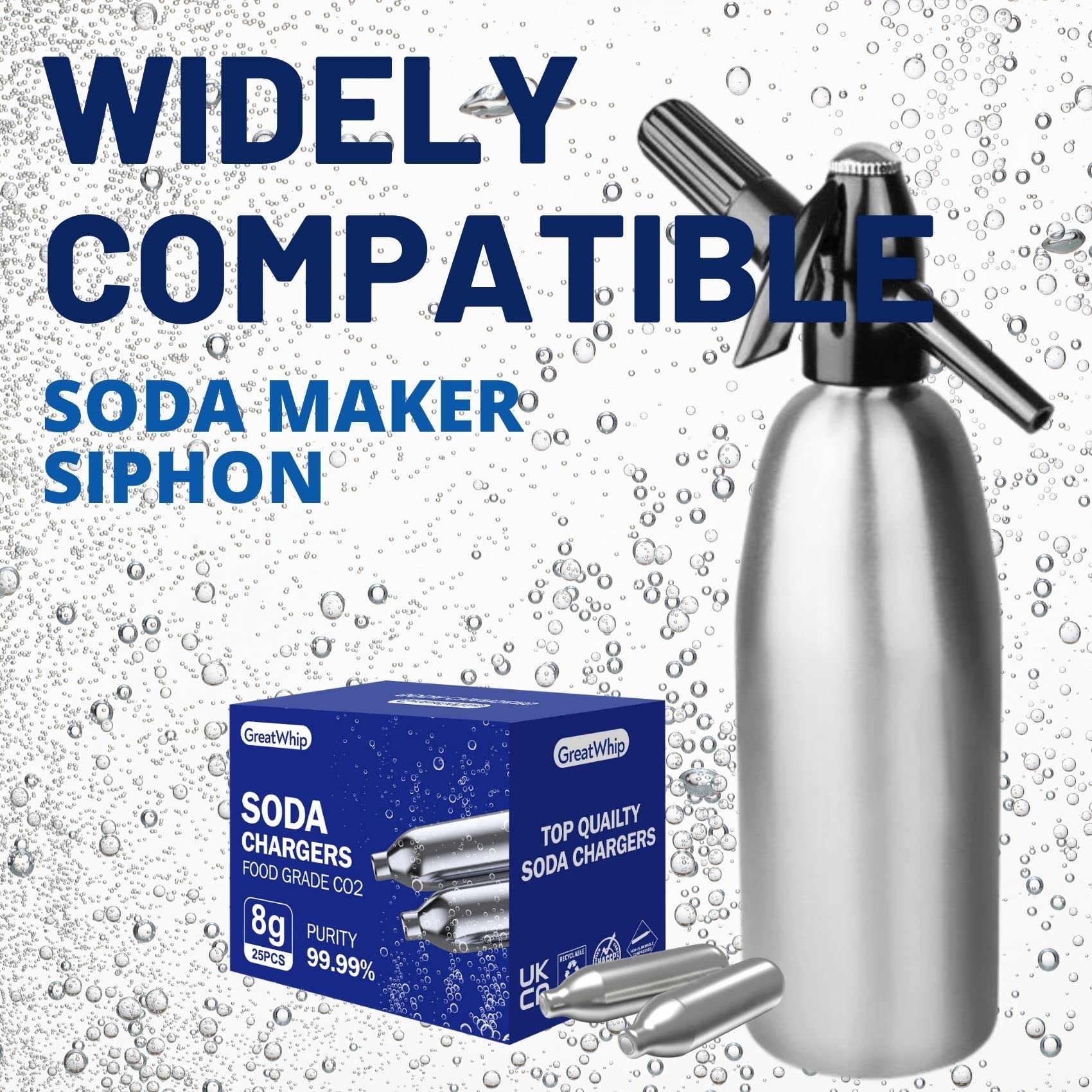 GreatWhip 50 Count 8g CO2 Soda Cartridges for Soda Maker Soda Chargers for Carbonated Water Machine for Sparkling Water Maker