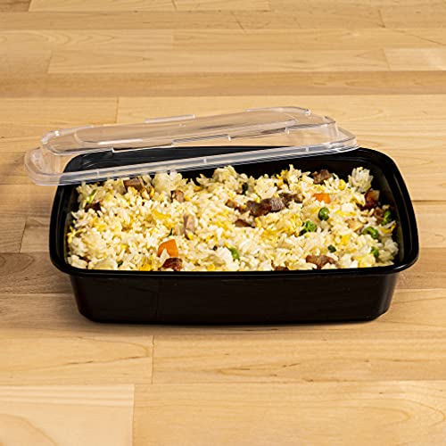 TIYA Takeout Food Containers - 28 oz Bulk 150 Pack with Lids - Rectangular Plastic Food Storage - Reusable Microwavable Dishwasher Safe Restaurant Set - Leak Proof for To-Go & Meal Prep