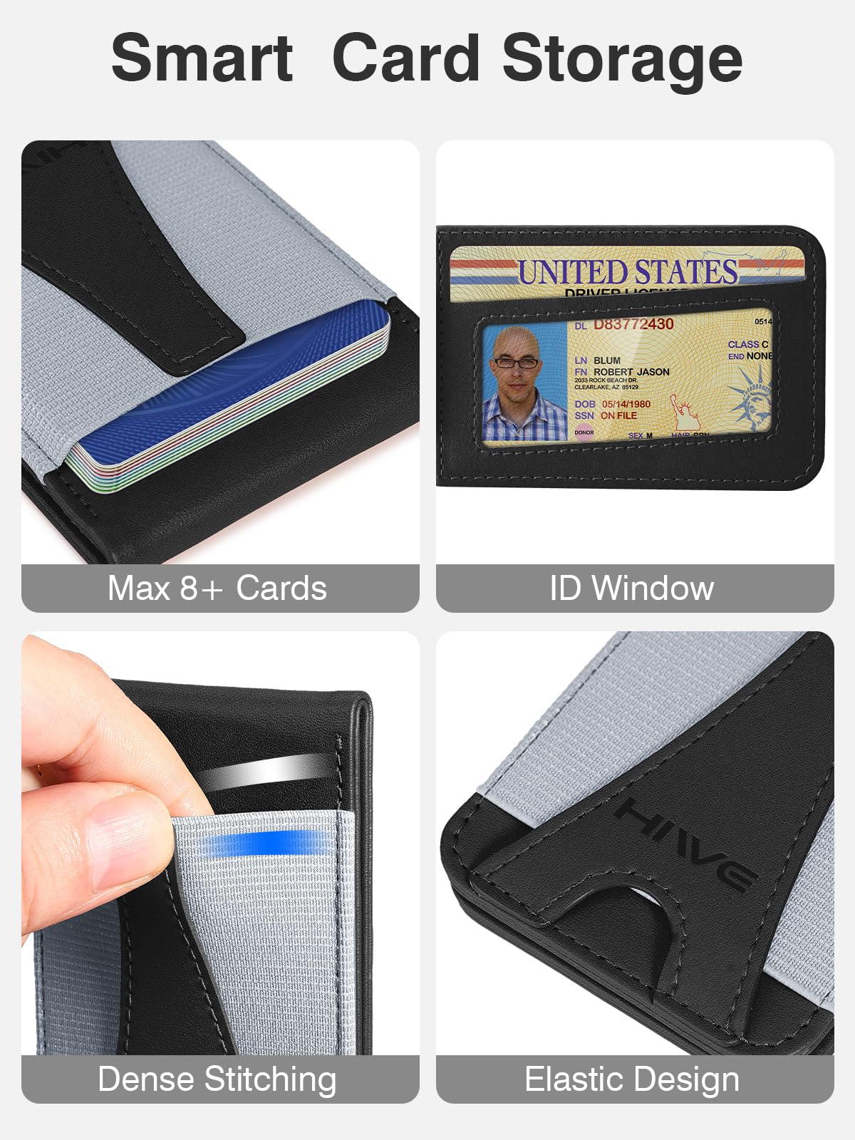 HiWe for Magsafe Wallet, Magnetic Wallet with Adjustable Stand, Eiffel-Tower Magsafe Wallet Stand for iPhone 16/16 Pro/15/14/13/12 Series, Open ID Window, 8 Card Holder, Vegan Leather, Black