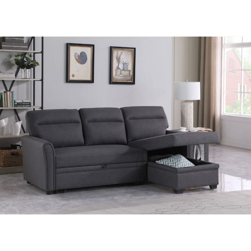 Devion Furniture Fabric Sectional Sofa Easy Assembly Pull Out Sleeper Bed in Gray