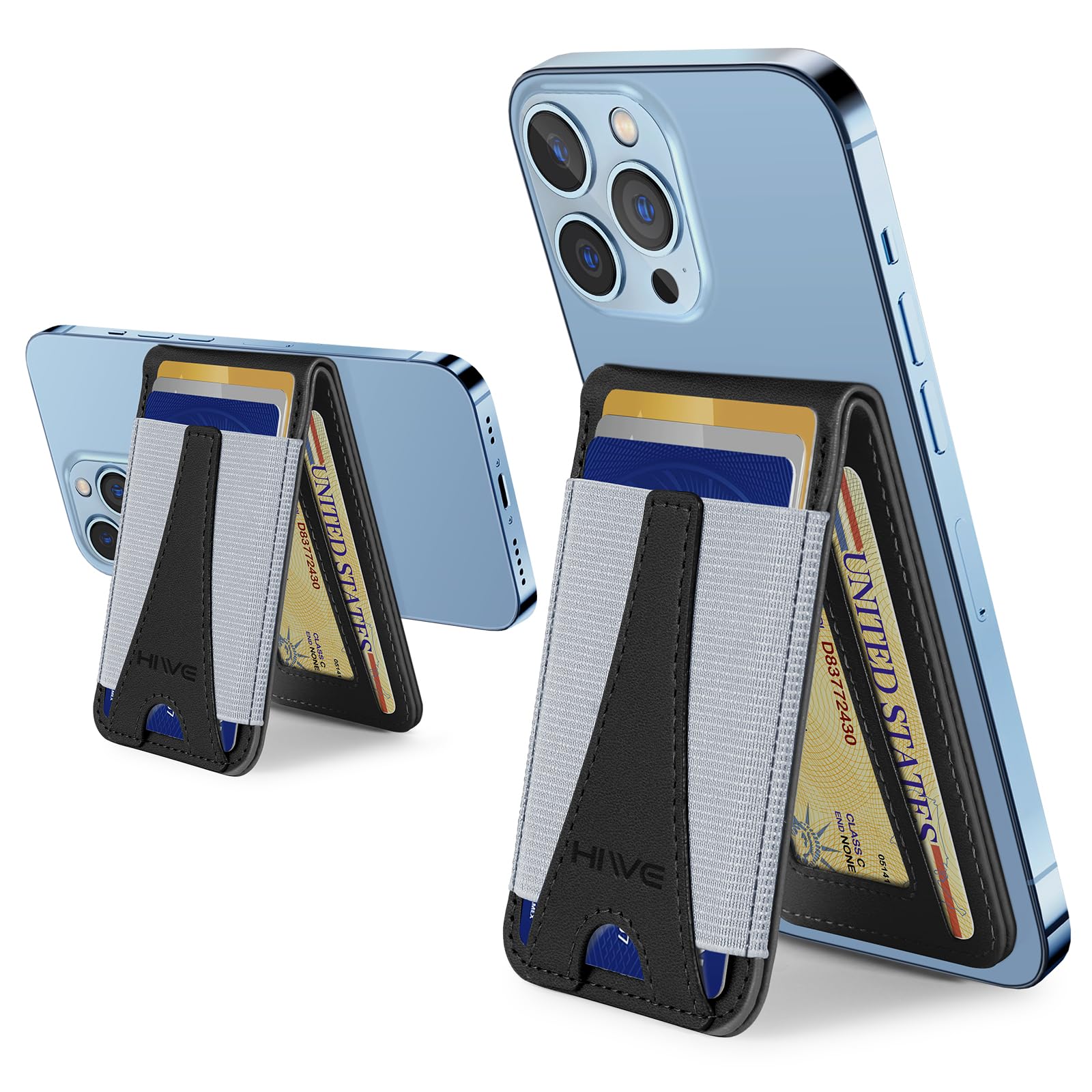 HiWe for Magsafe Wallet, Magnetic Wallet with Adjustable Stand, Eiffel-Tower Magsafe Wallet Stand for iPhone 16/16 Pro/15/14/13/12 Series, Open ID Window, 8 Card Holder, Vegan Leather, Black