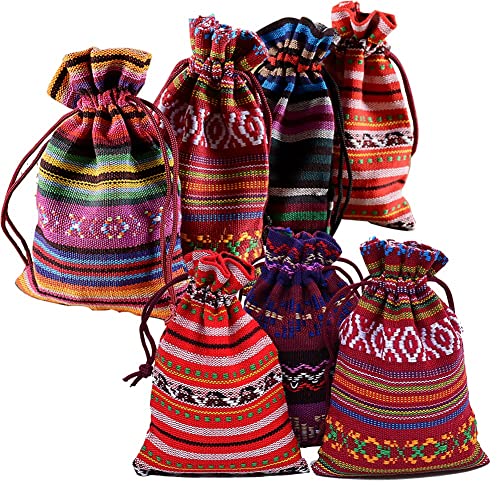 jianxun 25 Pack Mini Drawstring Gift Bag 3.9x5.5inch , Cotton Linen Jute Cloth Sack Muslin Bags for Fiesta Gift Bags Taco Llama Cactus,Mexican Themed Fiesta Party Decorations Wedding Party multi