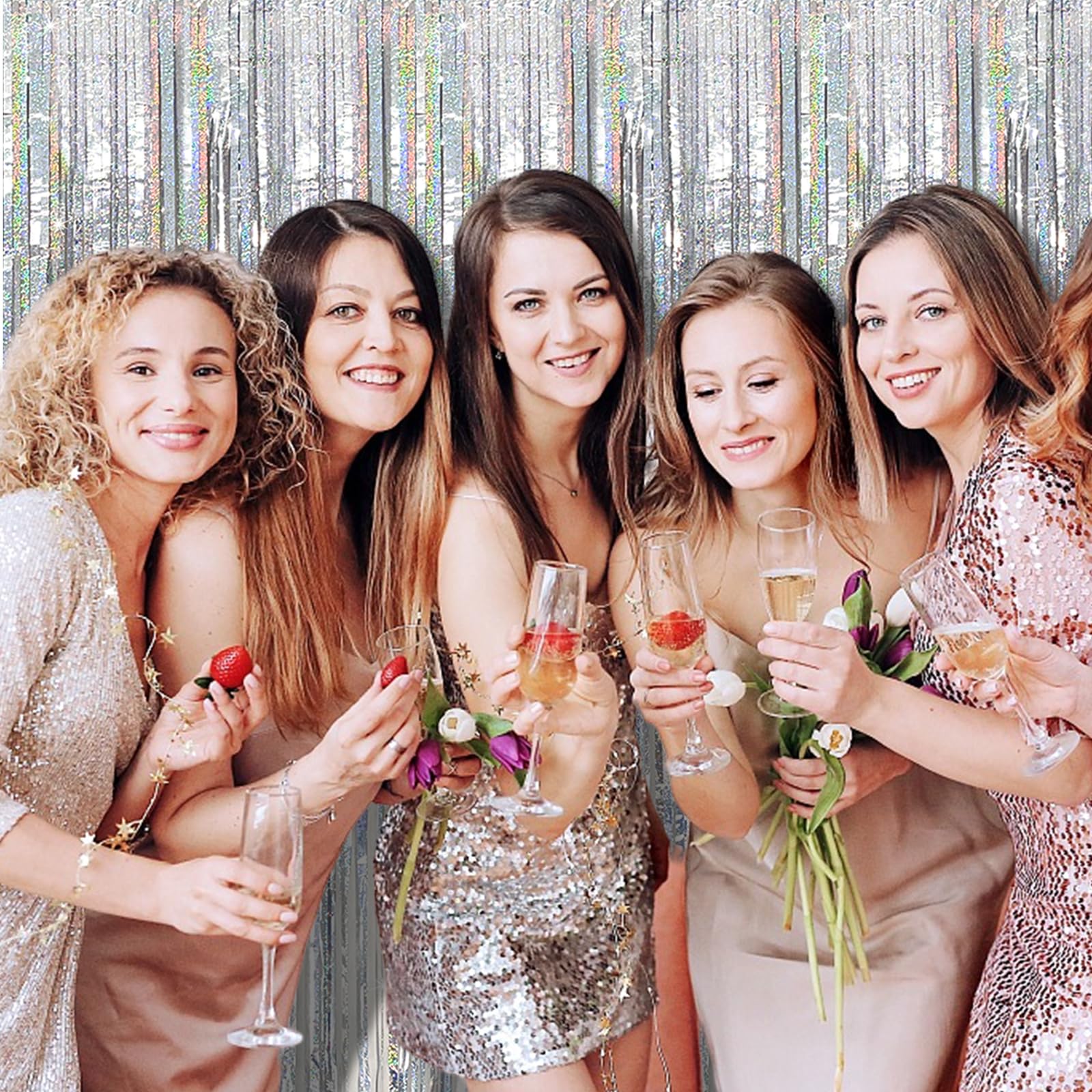 Tinsel Curtain Party Backdrop Silver Birthday Decorations 2 Packs Glitter Foil Fringe Decor Streamers Photo Booth for Christmas Wedding Halloween Graduation Decorations