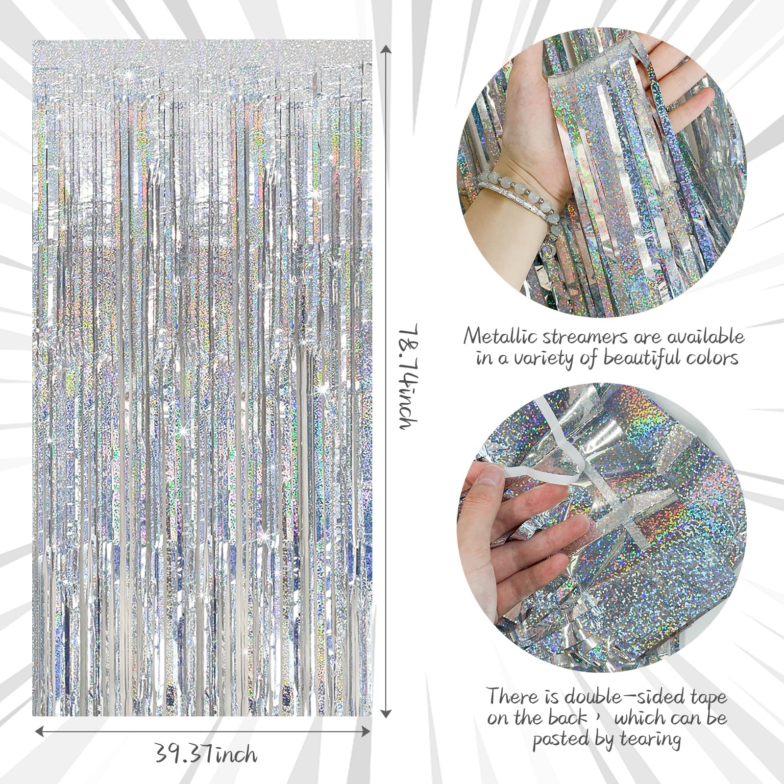 Tinsel Curtain Party Backdrop Silver Birthday Decorations 2 Packs Glitter Foil Fringe Decor Streamers Photo Booth for Christmas Wedding Halloween Graduation Decorations