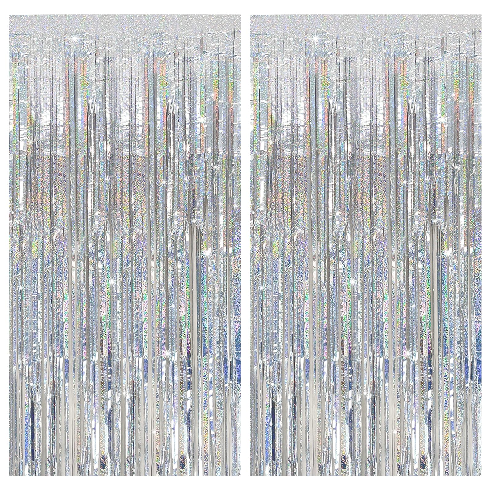 Tinsel Curtain Party Backdrop Silver Birthday Decorations 2 Packs Glitter Foil Fringe Decor Streamers Photo Booth for Christmas Wedding Halloween Graduation Decorations