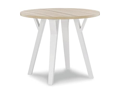 Signature Design by Ashley Grannen Modern Round Dining Room Table, White & Natural Wood