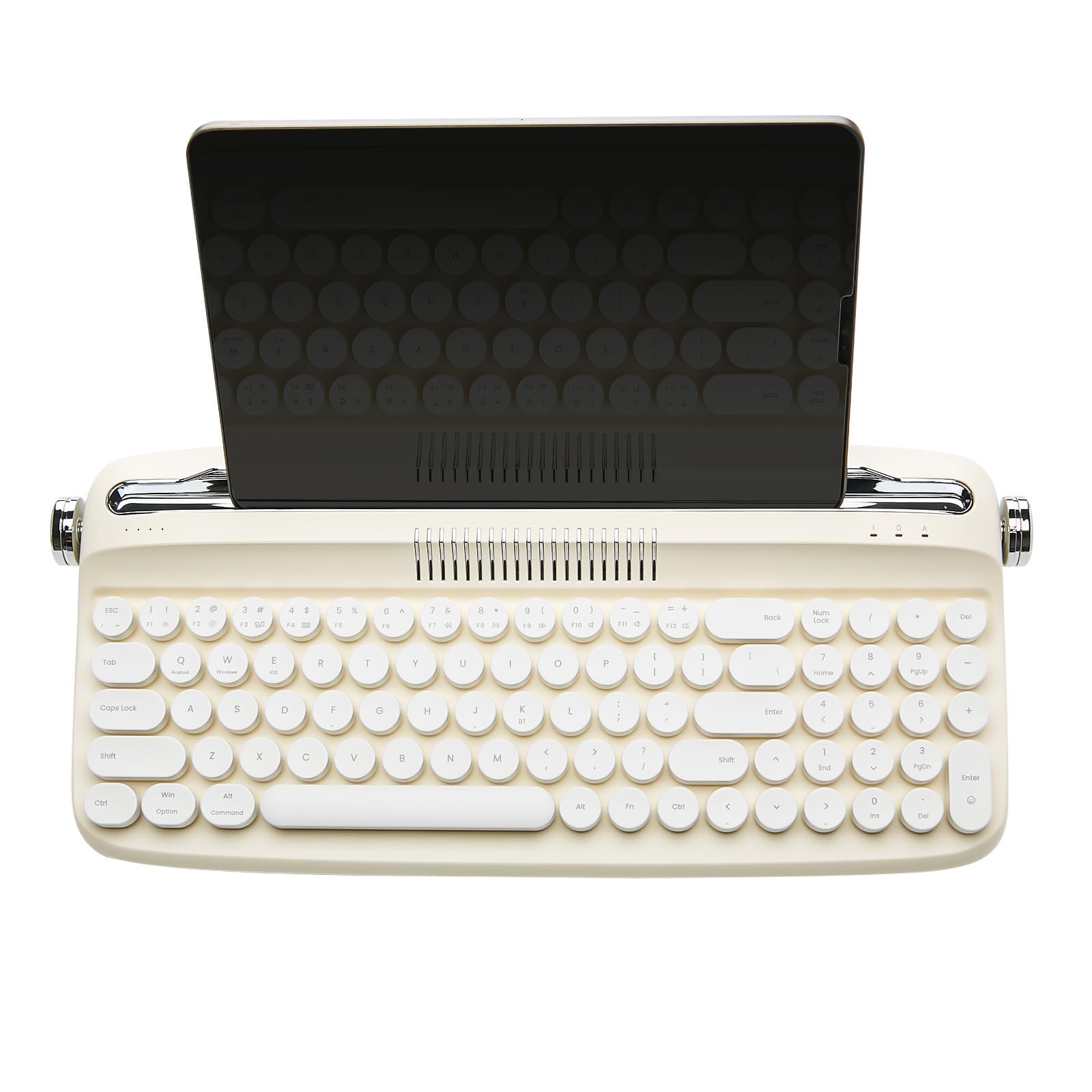 YUNZII Upgraded Wireless Typewriter Keyboard,with Retro Integrated Stand,USB-C/Bluetooth,Cute Round Keycaps, USB-C/Bluetooth Connection for Table, Phone, PC and Win/Mac/Android (B309, Ivory Butter)