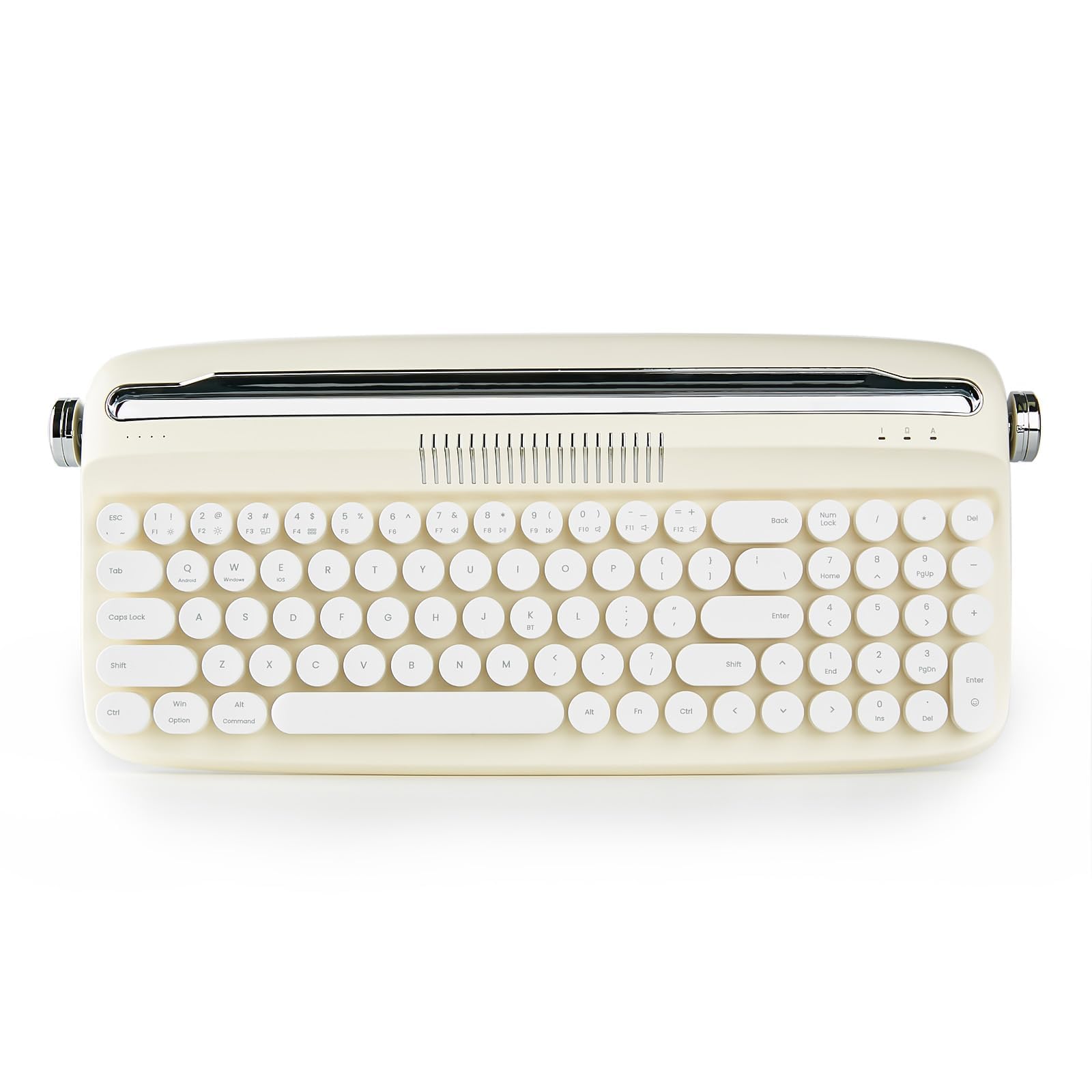 YUNZII Upgraded Wireless Typewriter Keyboard,with Retro Integrated Stand,USB-C/Bluetooth,Cute Round Keycaps, USB-C/Bluetooth Connection for Table, Phone, PC and Win/Mac/Android (B309, Ivory Butter)