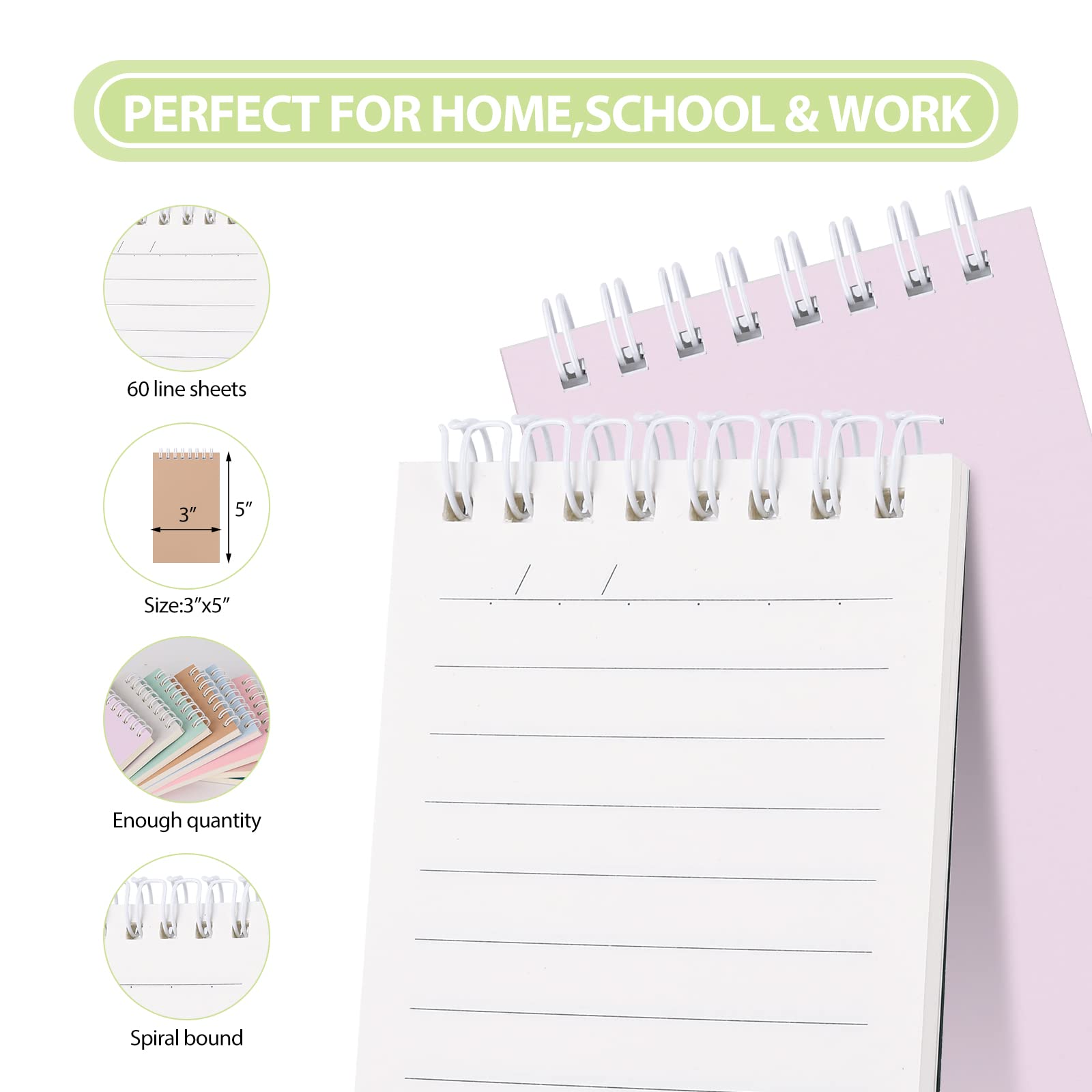 Ddaowanx Small Notebooks,3x5 Pocket Spiral Notepads With Lined Pages - The Perfect Little Mini Notebook to Stay Organized and Boost Productivity at Work or School (8, Cute Colors)
