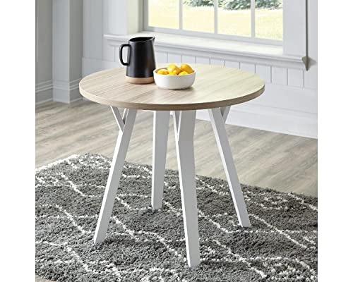 Signature Design by Ashley Grannen Modern Round Dining Room Table, White & Natural Wood