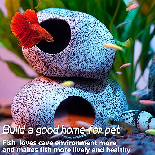 Ameliade Aquarium Decorations Cave Betta Fish Tank Accessories Rock Cave Decor for Shrimp Cichlid Hiding Breeding Small Fish Bowl Hide Decorations Betta Toys Fish Hideout Stones House(Medium)