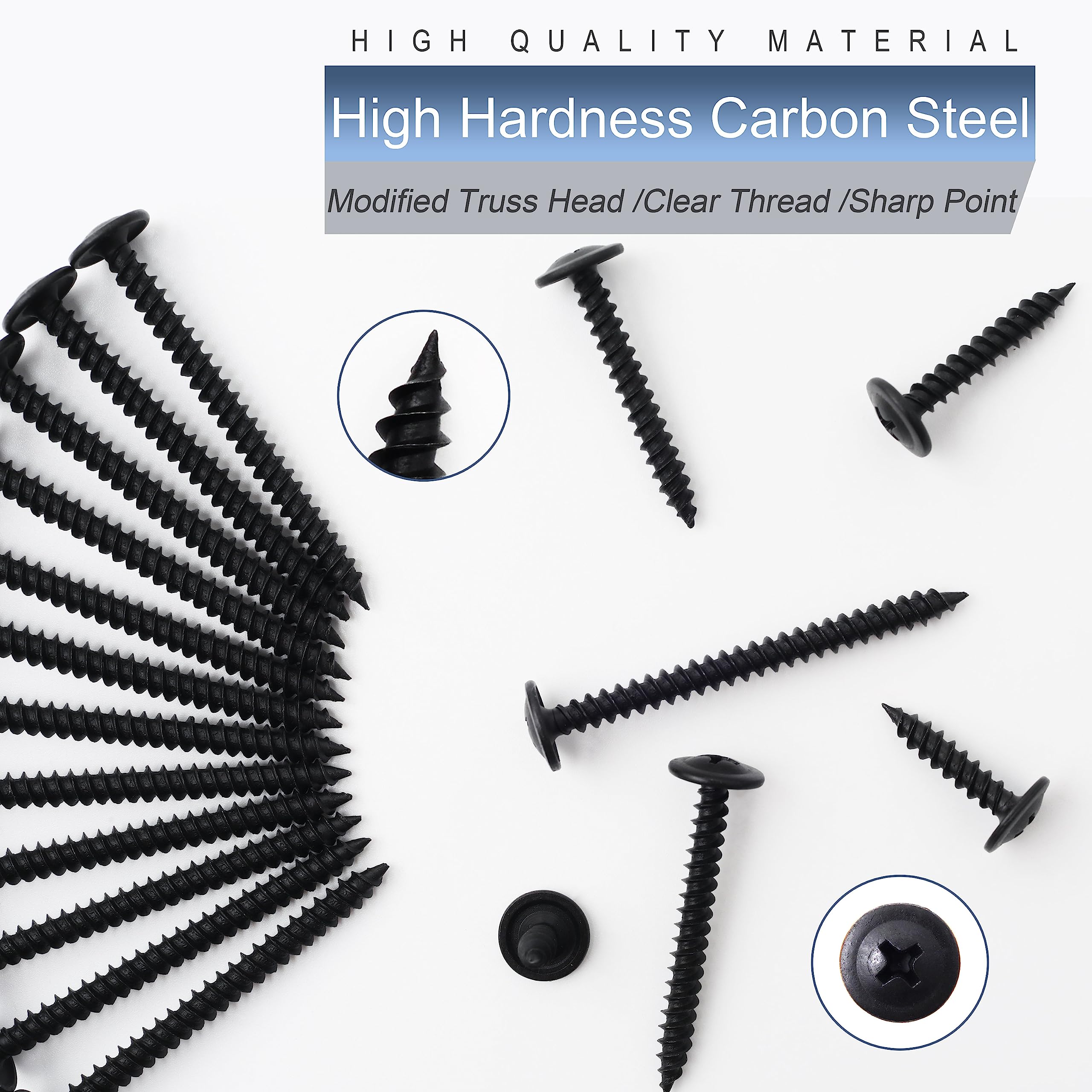 JEGONFRI #8 Modified Truss Head Black Wood Screws Assortment Kit, 132 pcs, Phillips Drive, Wood Screws, Screws, Screws Assortment, Screws Set, 6 Sizes (1/2”, 3/4”, 1”, 1-1/4”, 1-1/2”, 2”) (Black)