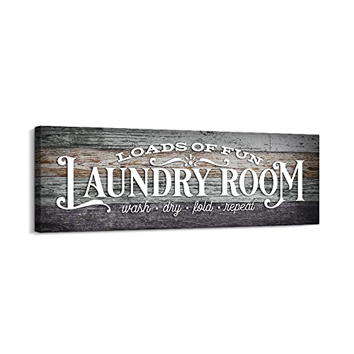 Kas Home Vintage Laundry Room Sign Canvas Wall Art | Laundry Schedule Funny Rules Prints Signs Framed | Bathroom Laundry Room Decor (17 x 6 inch, Laundry - E)