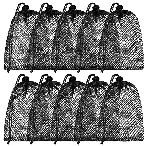 10 Pieces Mesh Bags Drawstring Laundry Bags Large Nylon Mesh Bags Small Gift Bag Dishwasher Bag with Sliding Drawstring for Kitchen Jewelry Toys Gifts Wedding Favour Home (Black, 11.8 x 7.5 Inch)