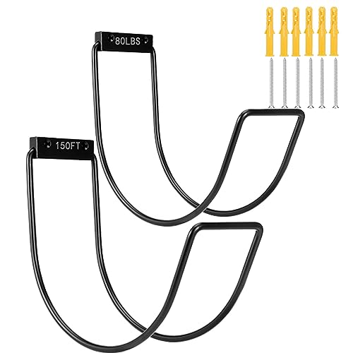 Buelkmag Garden Hose Reel Metal Hose Hanger Wall Mount Hooks for Garden Hose Water Hose Flexable Hose Magic Hose 304 Stainless Steel Hose Reel 2PCS Black…