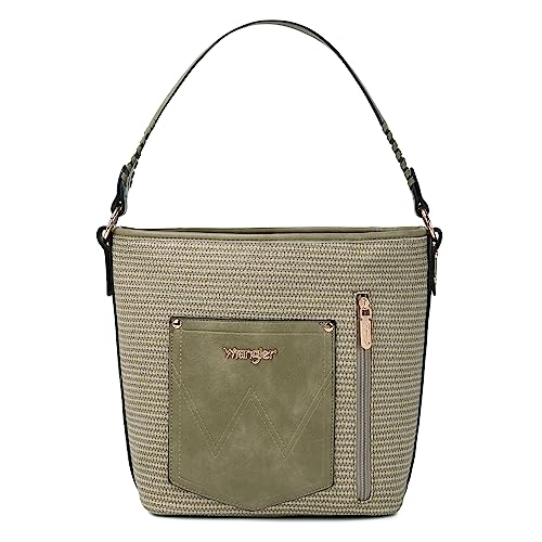 Wrangler Bucket Handbag for Women Weave Hobo Bag Western Shoulder Purse Basket Tote Medium Green WG79-G918GN