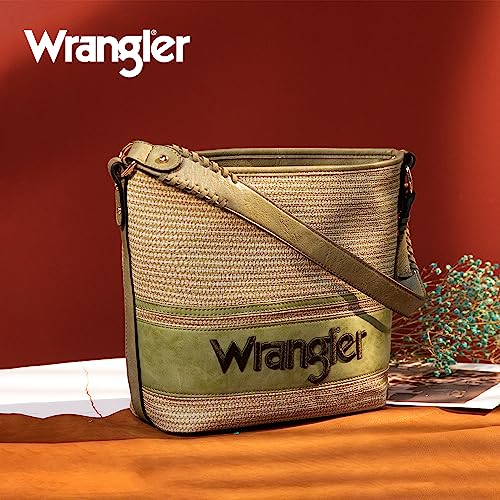 Wrangler Bucket Handbag for Women Weave Hobo Bag Western Shoulder Purse Basket Tote Medium Green WG79-G918GN
