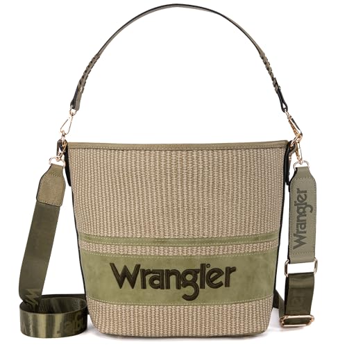 Wrangler Bucket Handbag for Women Weave Hobo Bag Western Shoulder Purse Basket Tote Medium Green WG79-G918GN