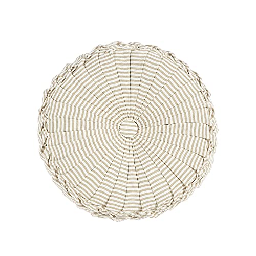 Lush Decor Farmhouse Ticking Stripe Yarn Dyed Pleated Decorative Pillow, 14" Round, Neutral