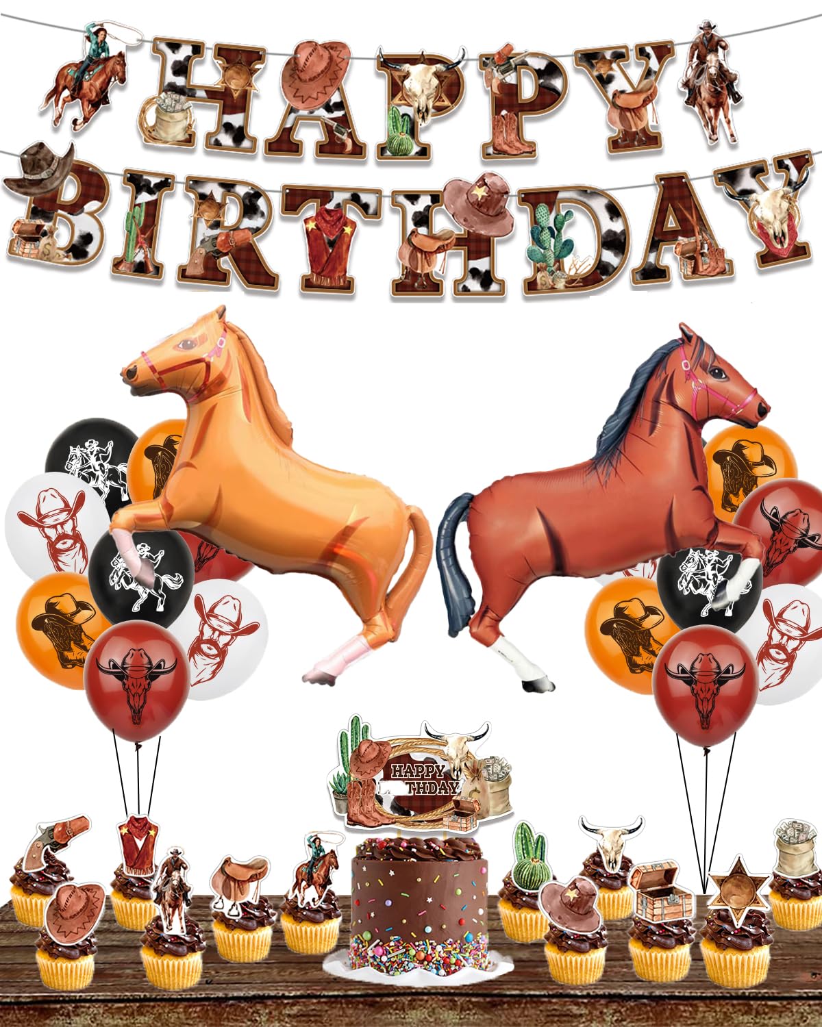 HXJFGDM Cowboy Party Decorations - Cowboy Birthday Party Decorations,western themed party decorations Include Happy Birthday Banner 40IN Horse Foil Balloons for Western Party (Cowboy Birthday)