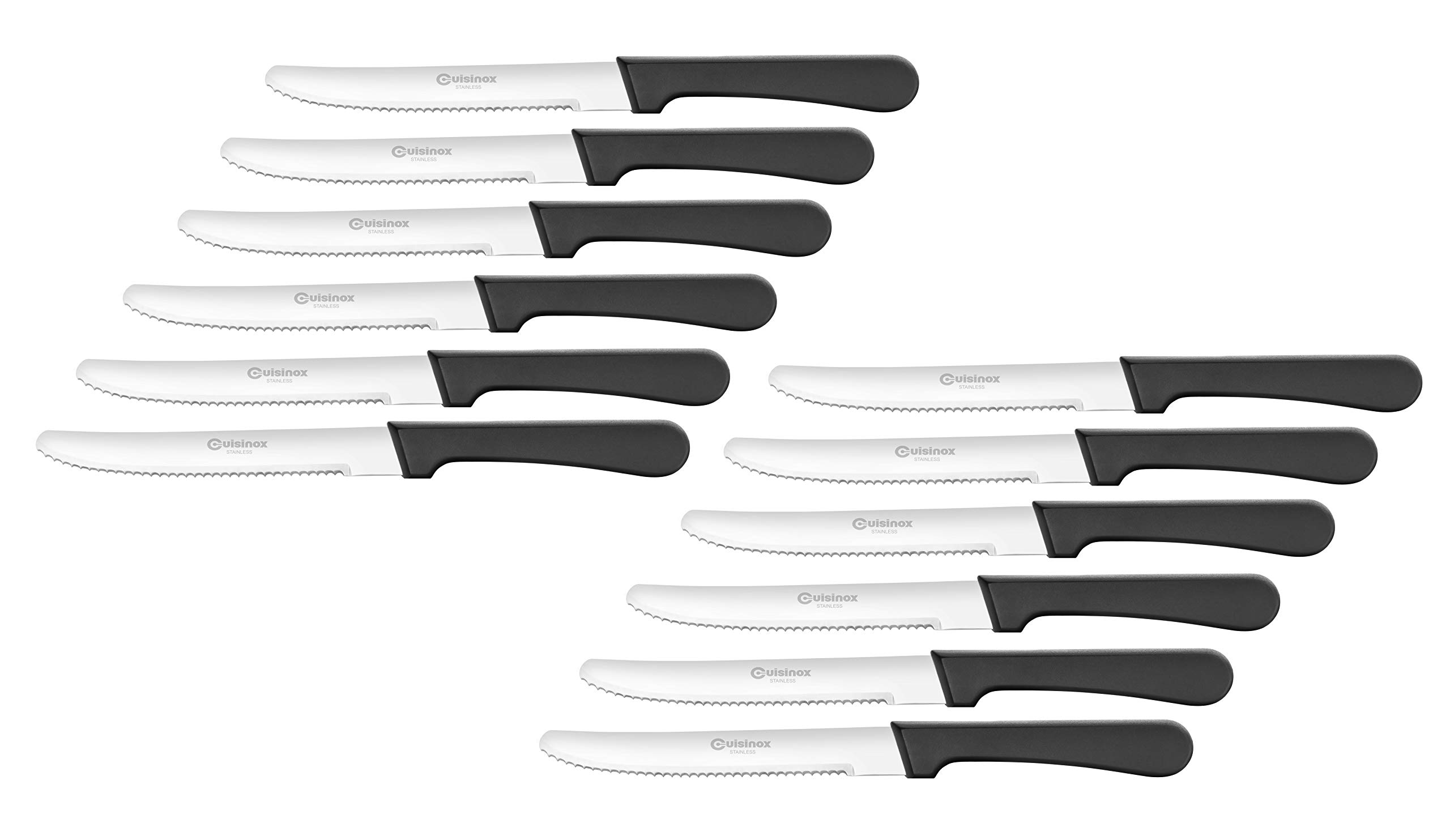 Cuisinox Black Handle Stainless Steel Steak Knives, Set of 12