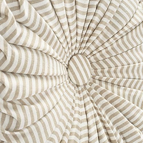 Lush Decor Farmhouse Ticking Stripe Yarn Dyed Pleated Decorative Pillow, 14" Round, Neutral