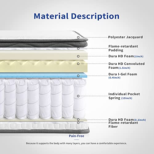 Oleesleep 13 Inch Dual Layered Gel Hybrid Memory Foam Mattress, CertiPUR-US Certified, Gray, Full