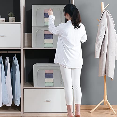 XULAN 66L Oxford Clothes Storage Bins, 2 Pack Large Metal Frame Storage Bins Stackable with Clear Window | Carry Handles for Seasonal Clothing, Bedding, Toys (Grey)