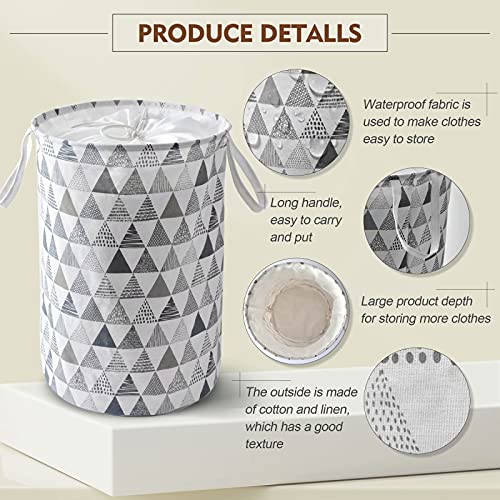23“ Extra-Large Freestanding Laundry Basket with Lid Waterproof Foldable Laundry Canvas Hamper with Extended Handles(White Triangle)